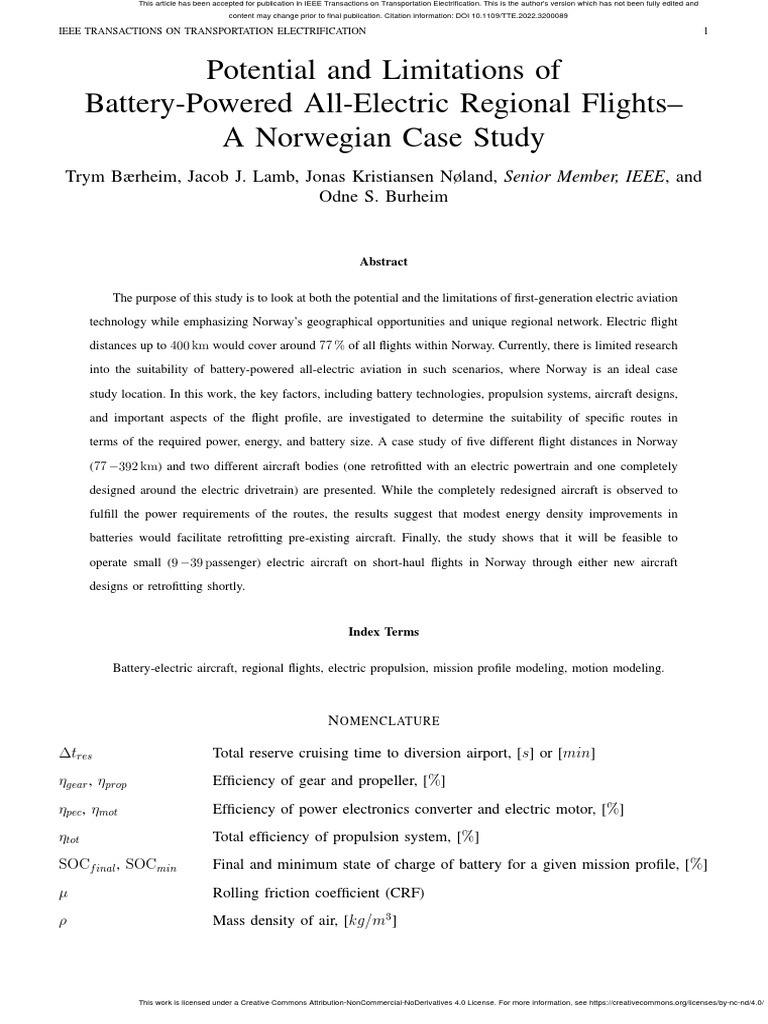 Battery Powered All Electric Regional Flights - Norwegian Case Study ...