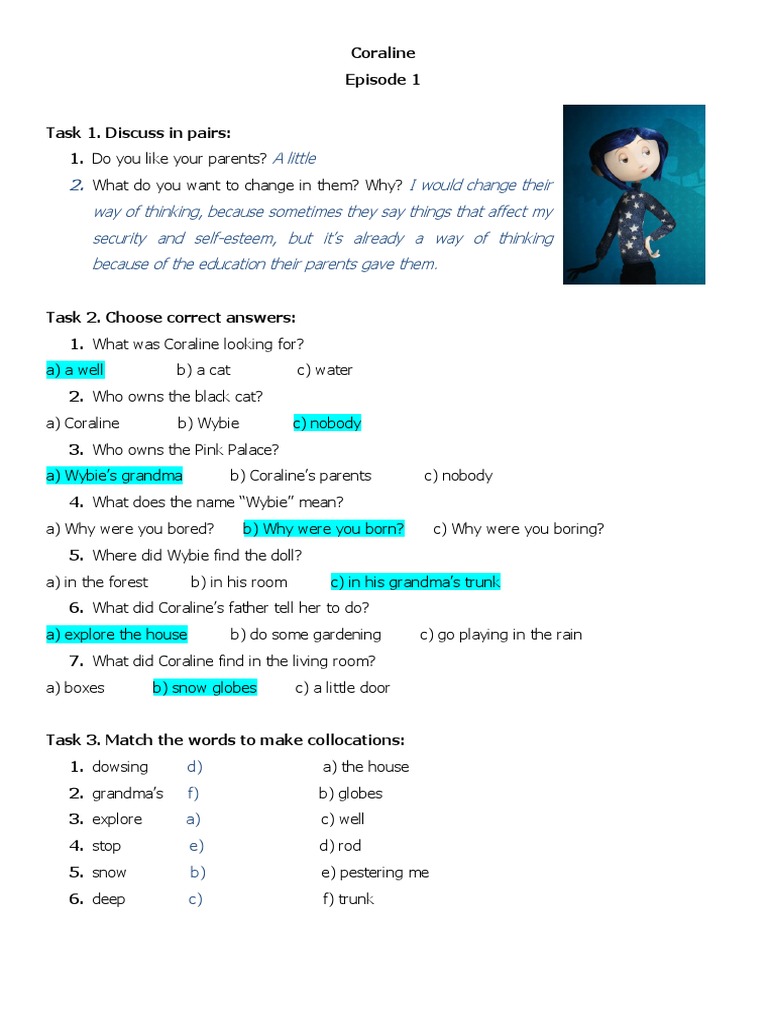 Coraline Video Movie Activities Jeimmyperez | PDF