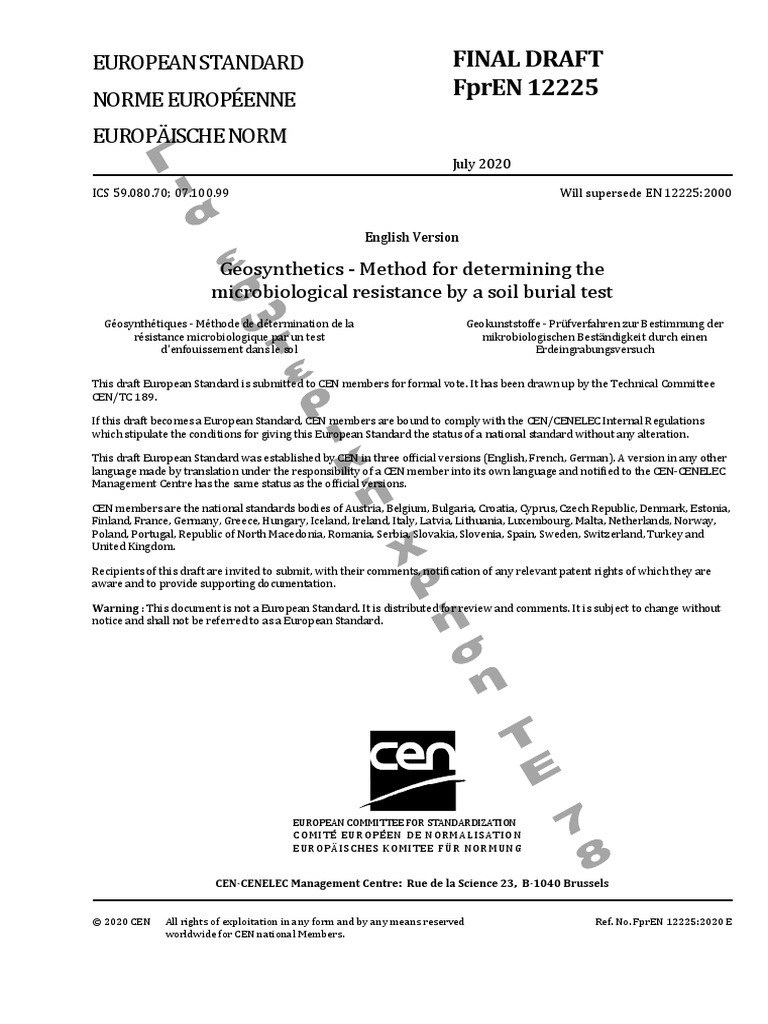 FprEN 12225 - Microbiological Resistance by A Soil Burial Test | PDF