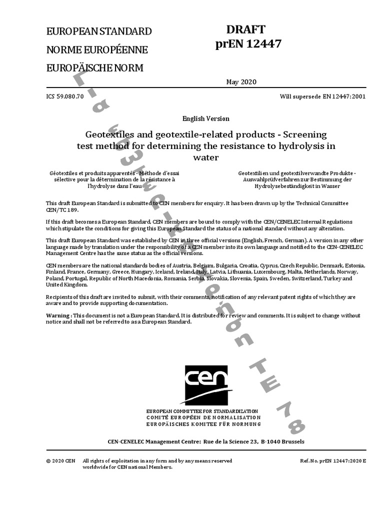 prEN 12447-20 - Resistance To Hydrolysis in Water | PDF