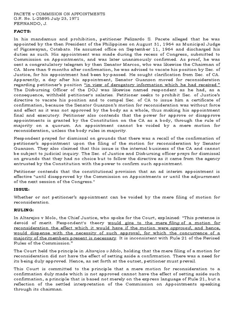 Pacete vs. Commission on Appointments Case | PDF | Constitutional Law ...