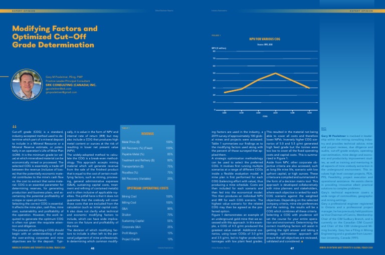 Modifying Factors and Optimized Cut-Off Grade Determonation | PDF ...