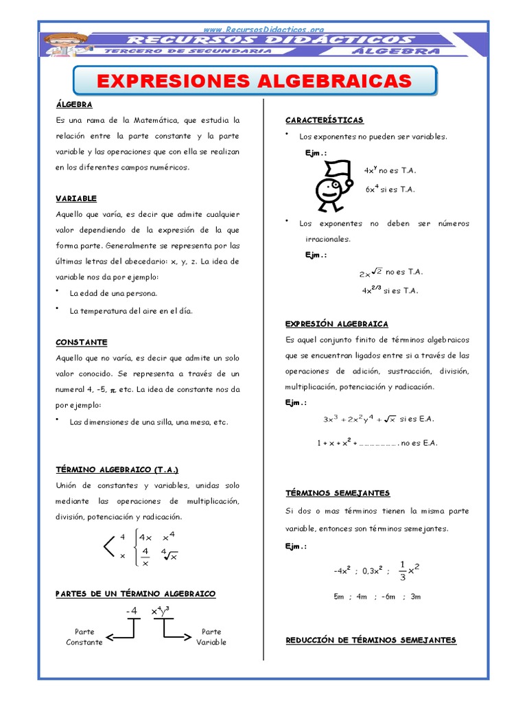 Clasificación de Expresiones Algebraicas | PDF