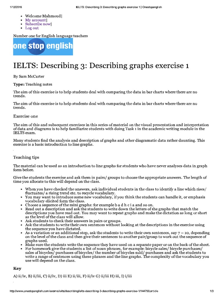 IELTS - Describing 3 - Describing Graphs Exercise 1 - Onestopenglish | PDF