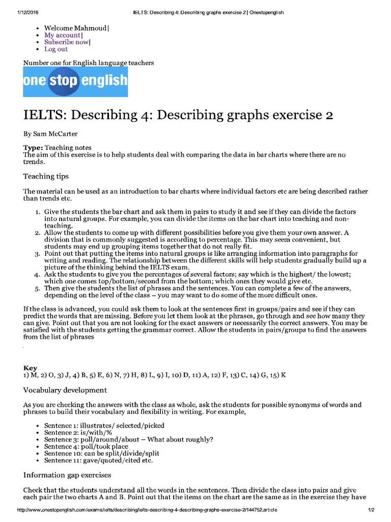 IELTS - Describing 4 - Describing Graphs Exercise 2 - Onestopenglish | PDF