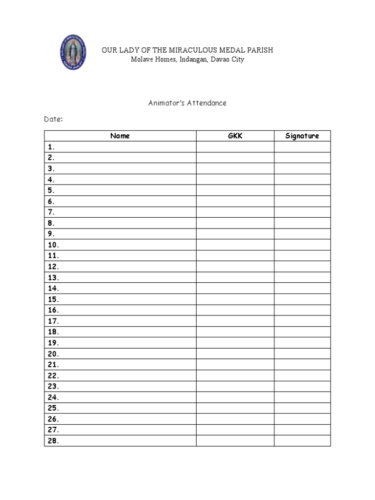 Our Lady of the Miraculous Medal Parish Youth Animator Contact List ...