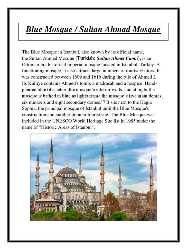 Blue Mosque / Sultan Ahmed Mosque | PDF | Architectural Elements | Architectural Design