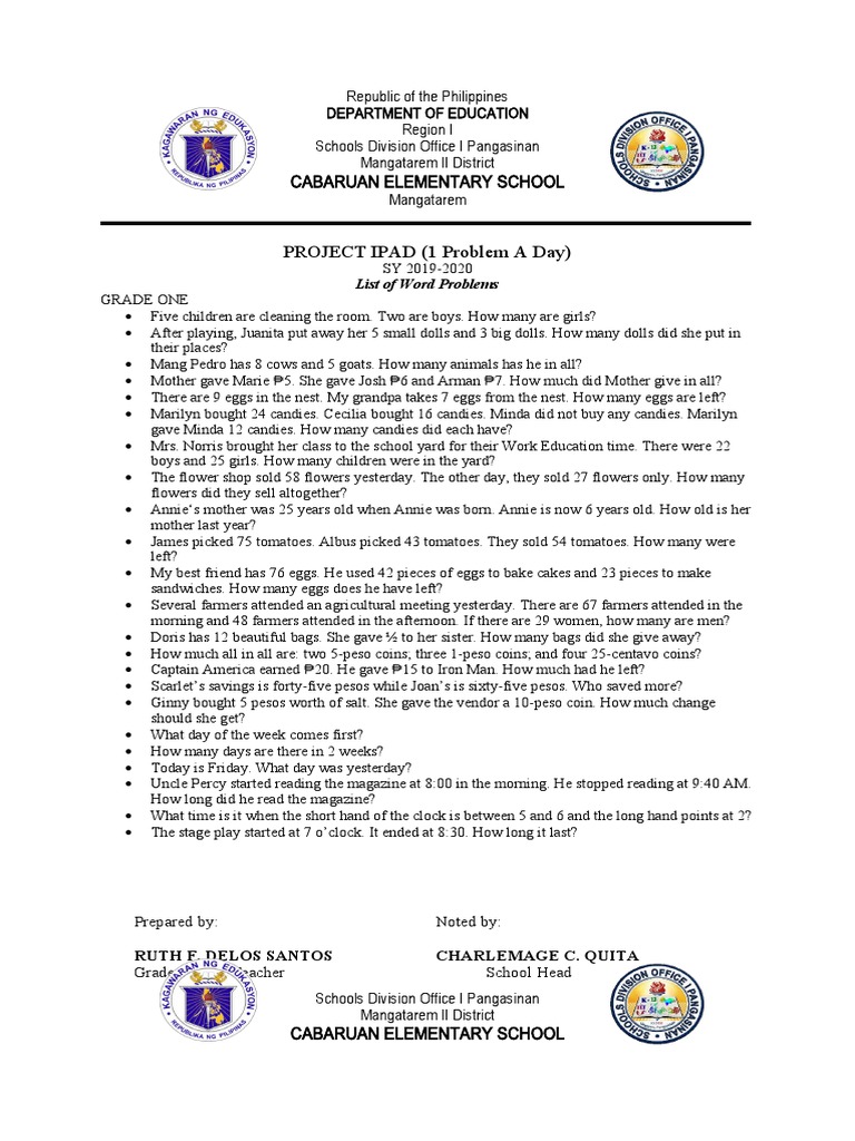 Project 1PAD List of Word Problems | PDF | Triangle | Rectangle