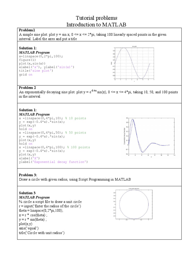 6 MatLab Tutorial Problems | PDF | Integral | Sine 6 MatLab Tutorial Problems | PDF | Integral | Sine