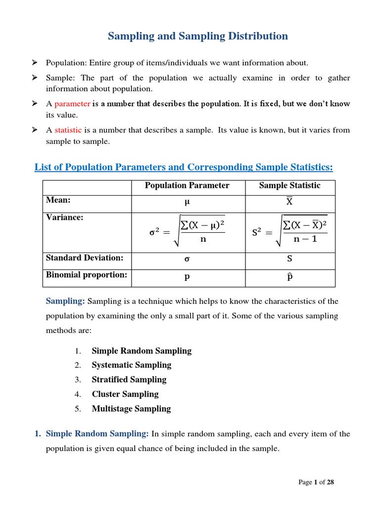 Sampling and Sampling Distribution | PDF | Sampling (Statistics ... Sampling and Sampling Distribution | PDF | Sampling (Statistics ...