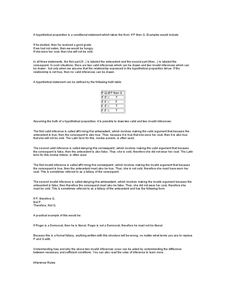 A Hypothetical Proposition is a Conditional Statement Which Takes the ...