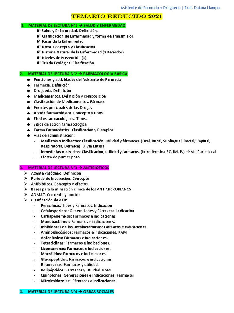 Temario Reducido Del Curso | PDF | Farmacología | Farmacia
