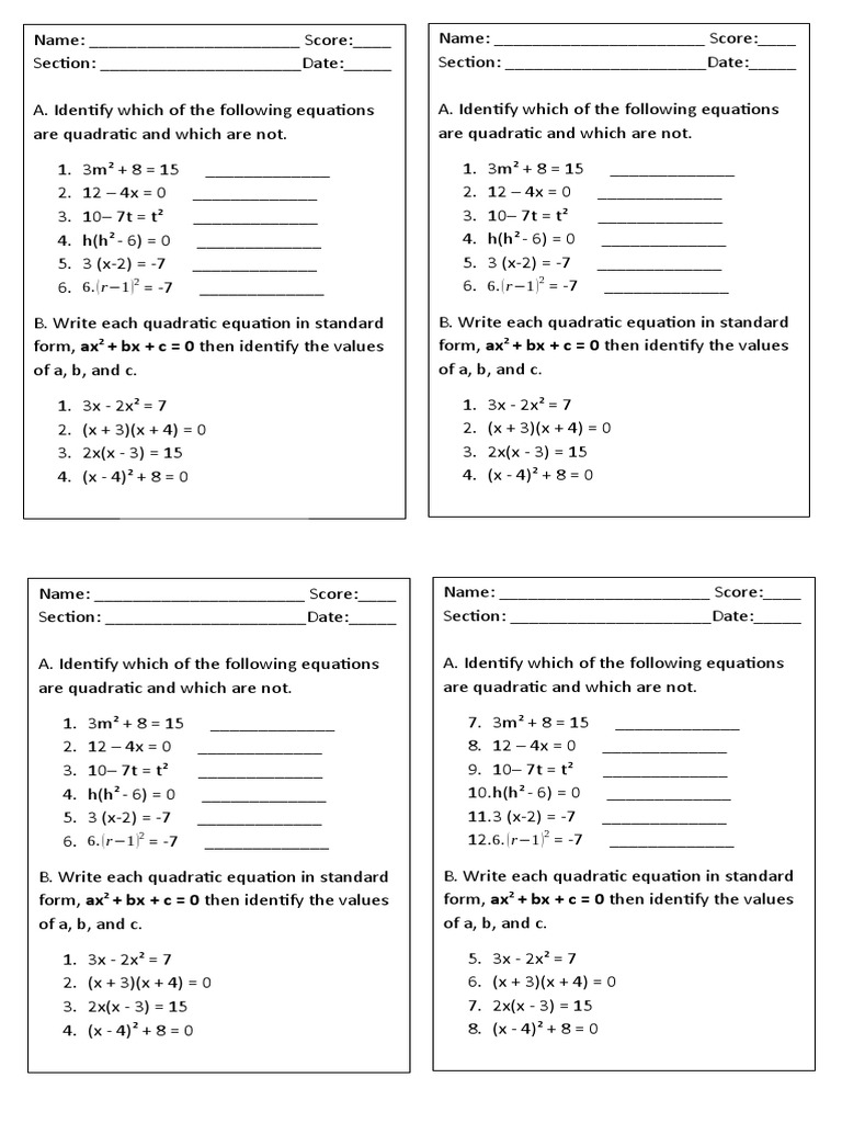 Q1 Worksheet1 | Download Free PDF | Quadratic Equation | Equations