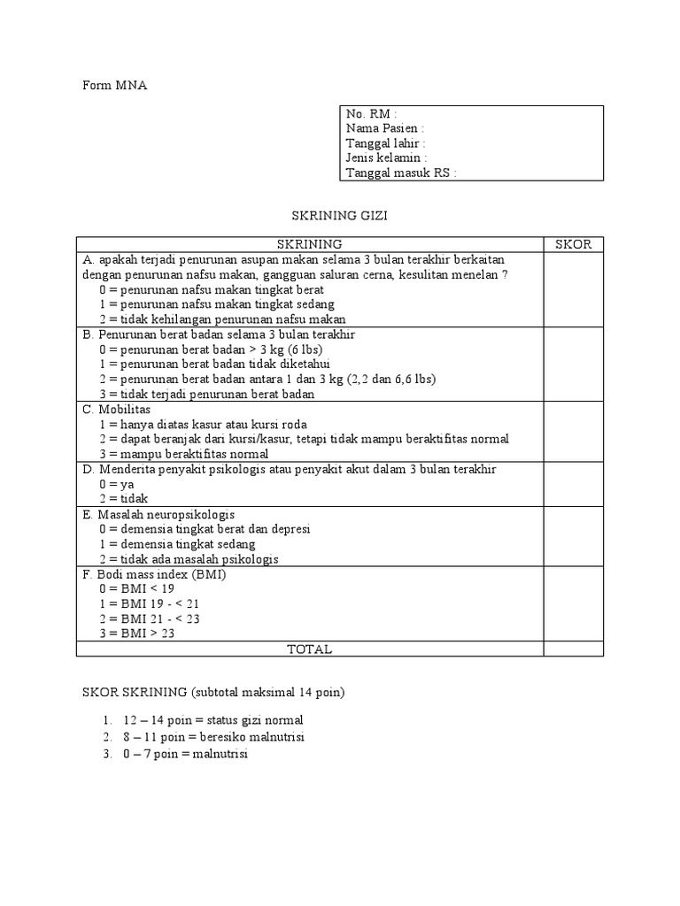 Formulir MNA dan Analisis Makanan | PDF