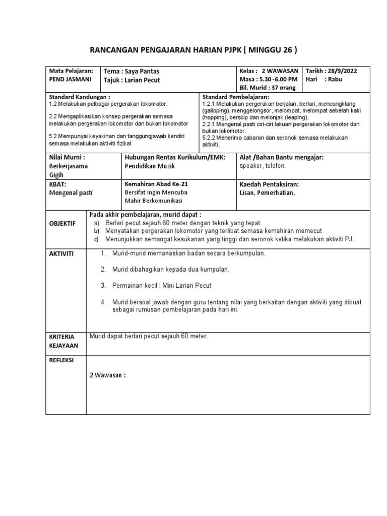 RPH Minggu 26 Rabu | PDF