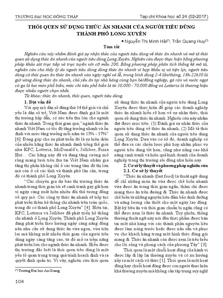 Thói Quen S D NG TH C Ăn Nhanh C A Ngư I Tiêu Dùng | PDF