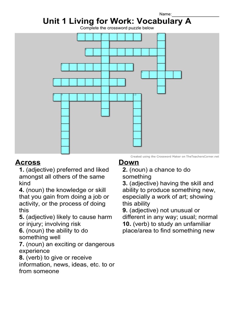 P1 U1A Crossword-Puzzle | PDF | Young Adult
