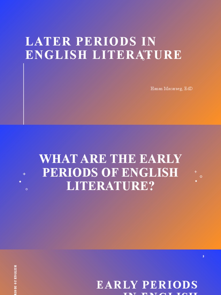 Later PERIOD IN ENGLISH LITERATURE - Lecture 3 | PDF | Classics