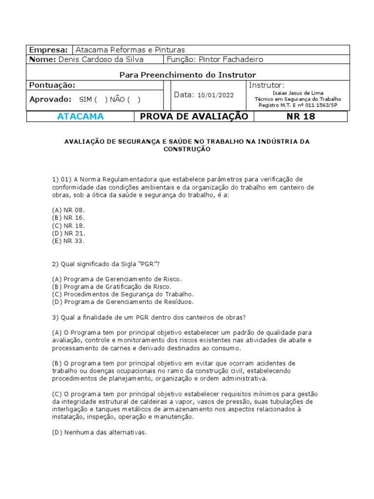 Prova NR18 | PDF