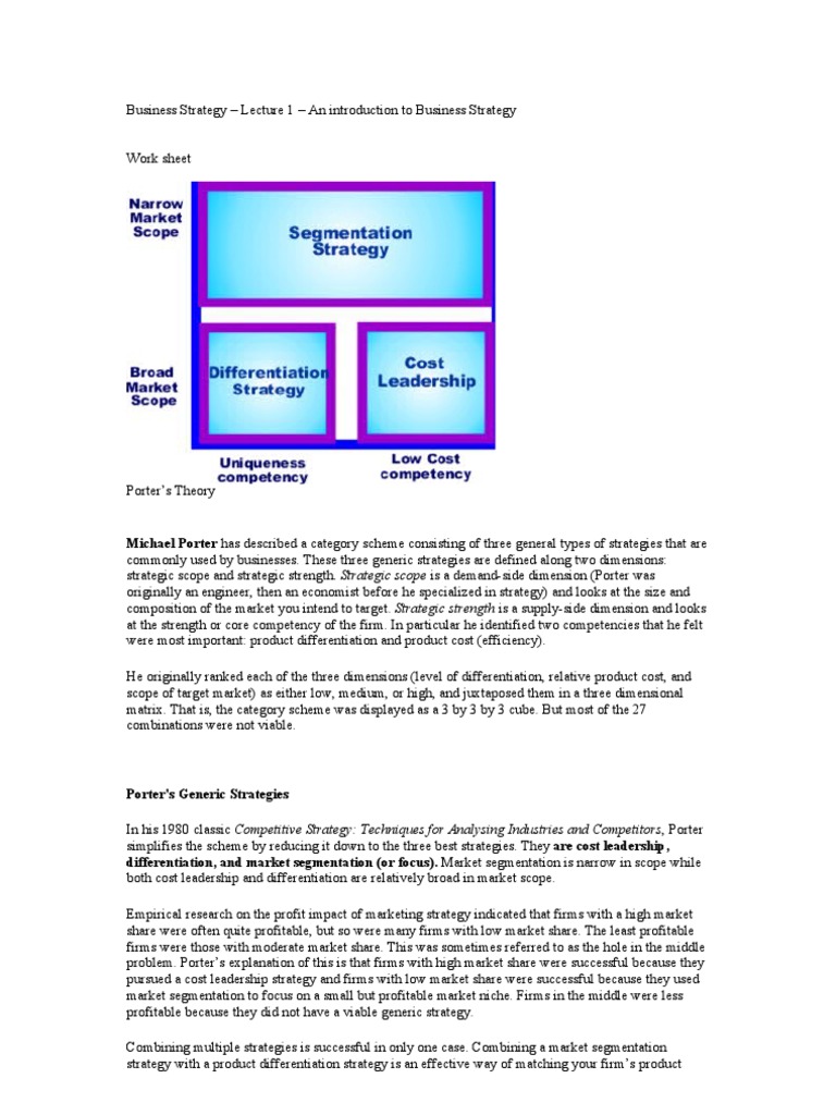 Business Strategy - Lecture 1 - Worksheet | PDF | Strategic Management ...