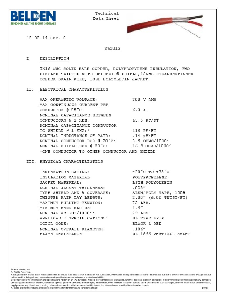 Y62013 - 2X16 AWG Shielded | PDF | Electrical Conductor | Insulator (Electricity)