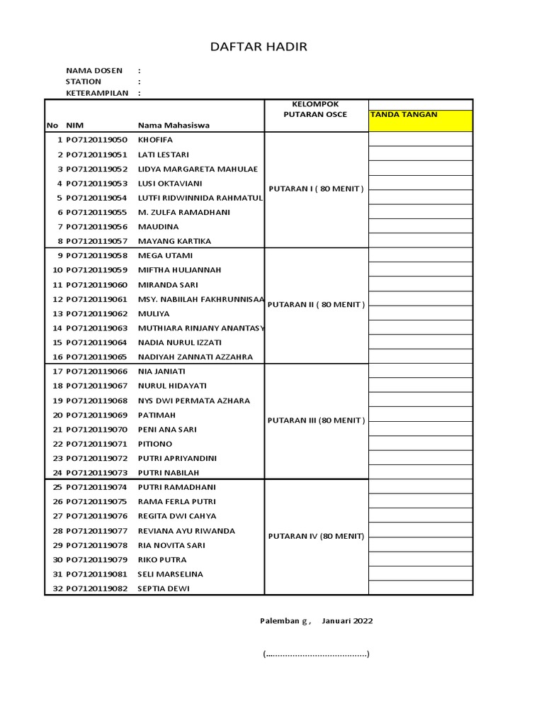 Urutan Maju Dan Absen Utek Osce | PDF