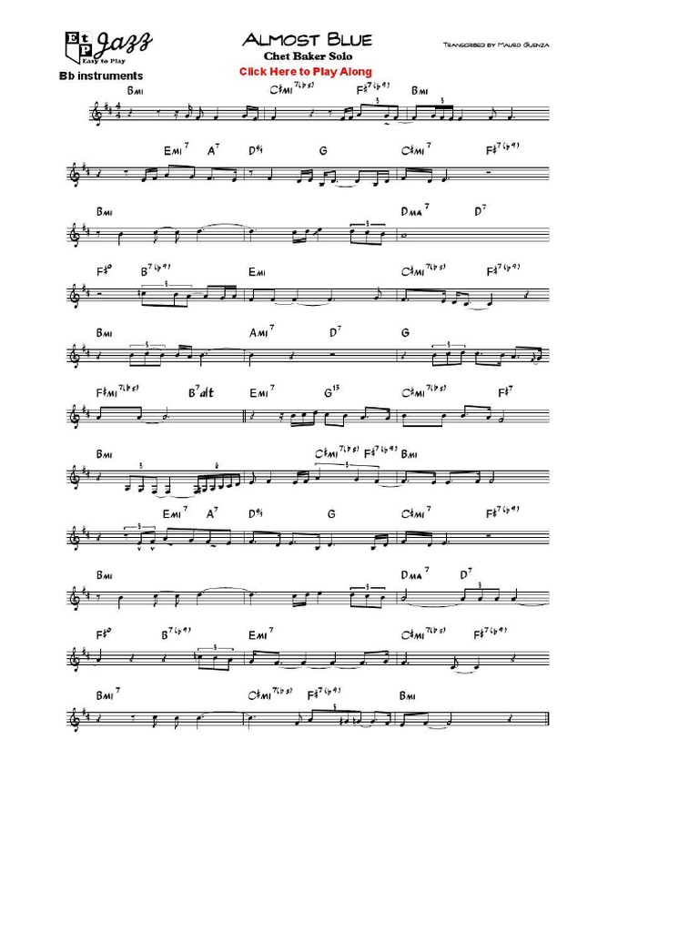 Almost Blue, Chet Baker ... Cription Easy To Play | PDF