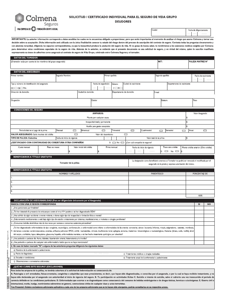 Formato Seguro Colmena | PDF