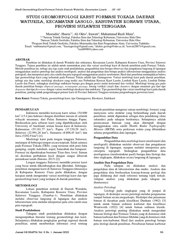 Studi Geomorfologi Karst Formasi Tokala Daerah | PDF