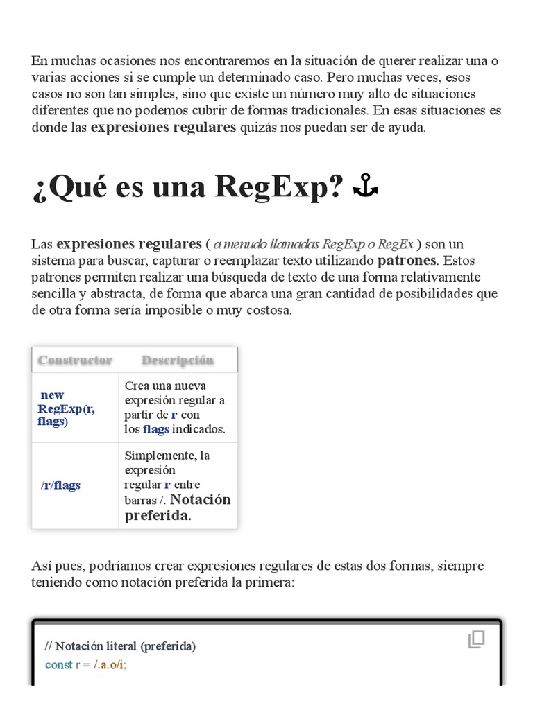 Expresiones Regulares (RegExp) - Javascript en Español - Lenguaje JS | PDF Expresiones Regulares (RegExp) - Javascript en Español - Lenguaje JS | PDF