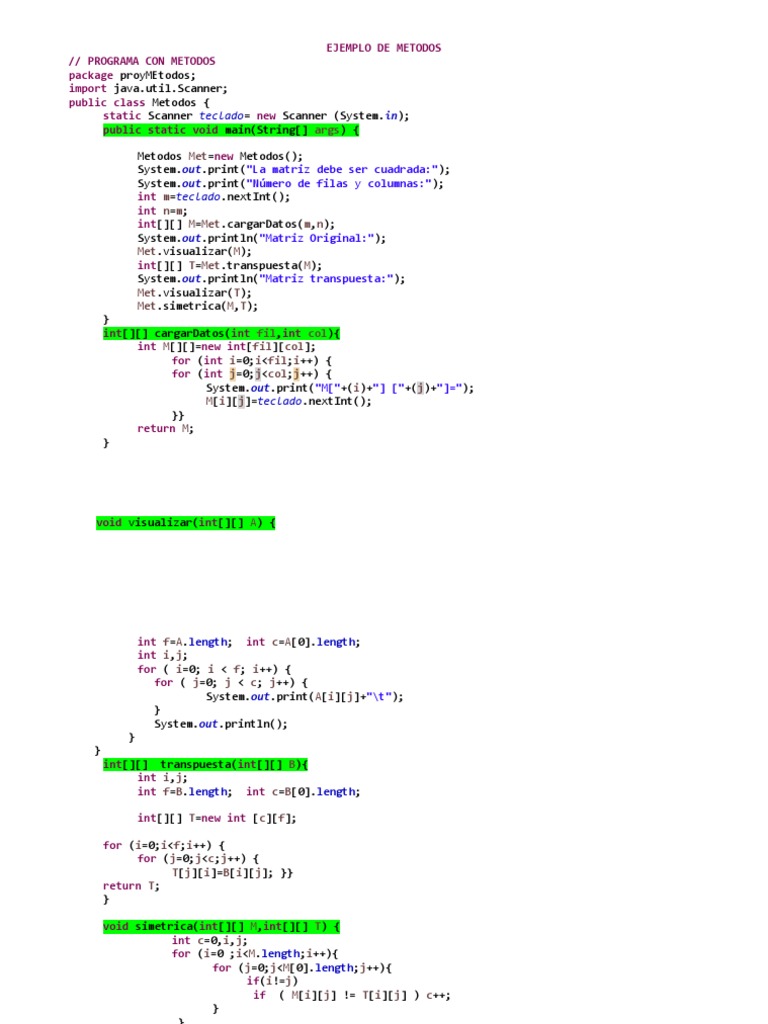 Métodos en Java: Matrices y Simetría | PDF | Estructura de datos de matriz | Programación ...