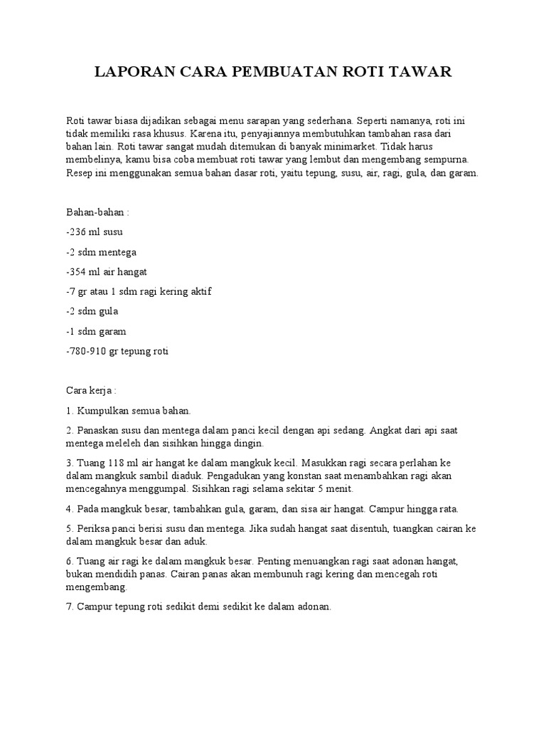 Laporan Cara Pembuatan Roti Tawar | PDF