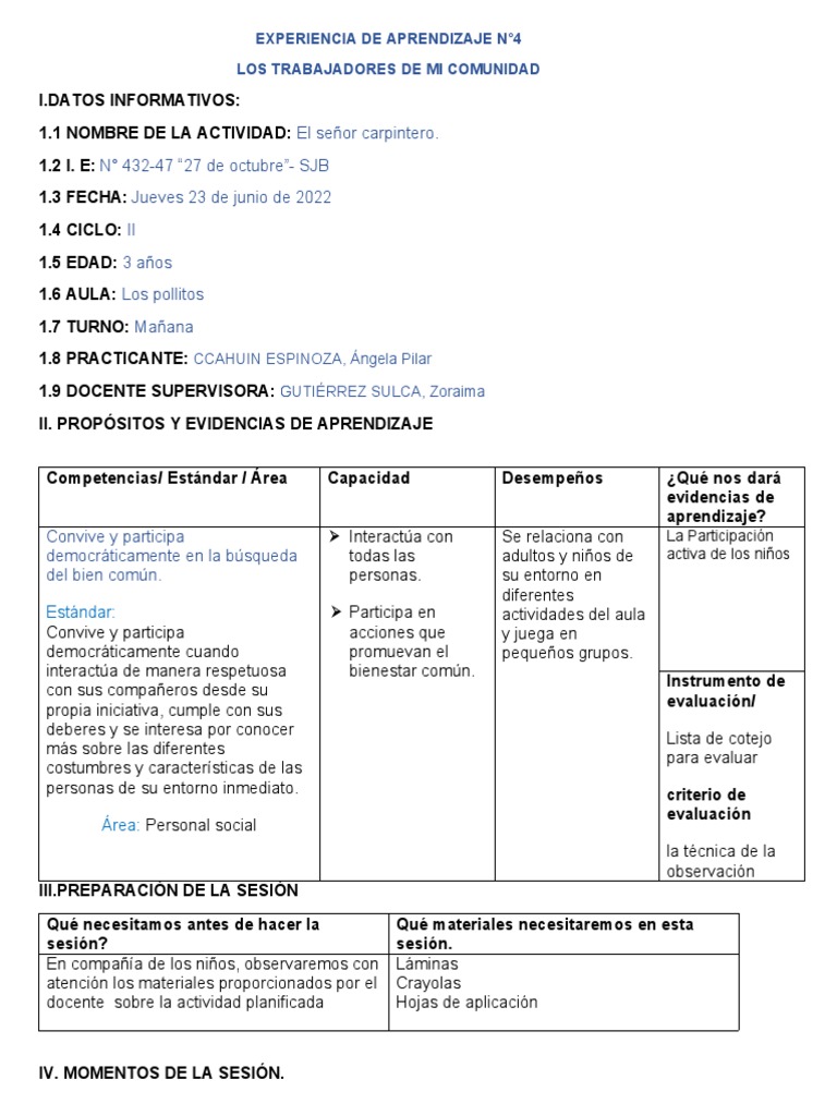Los Trabajadores de Mi Comunidad. | PDF | Aprendizaje | Evaluación