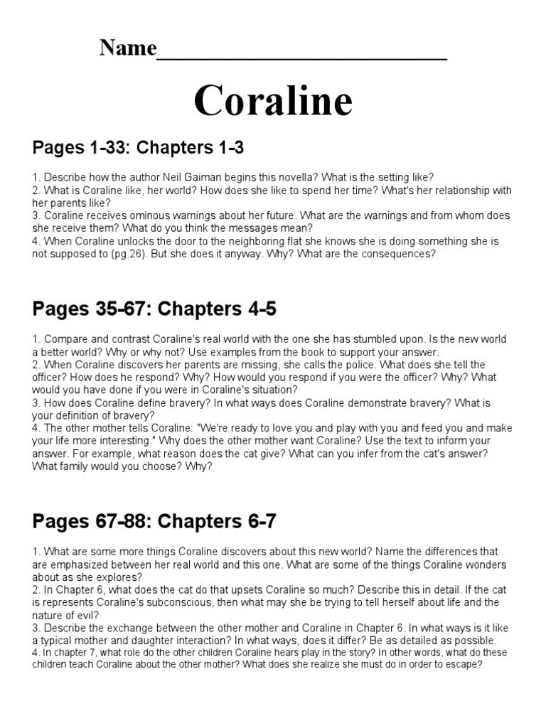 Coraline Questions by Chapter | PDF