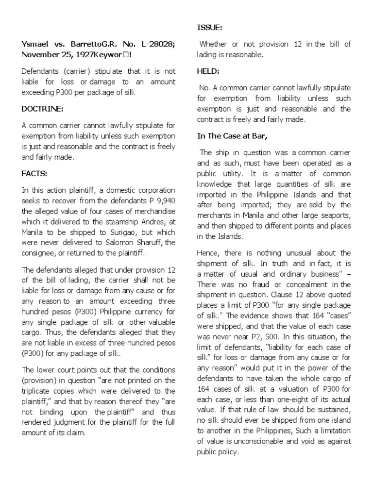 Carrier Liability in Silk Shipping | PDF | Legal Liability | Cargo