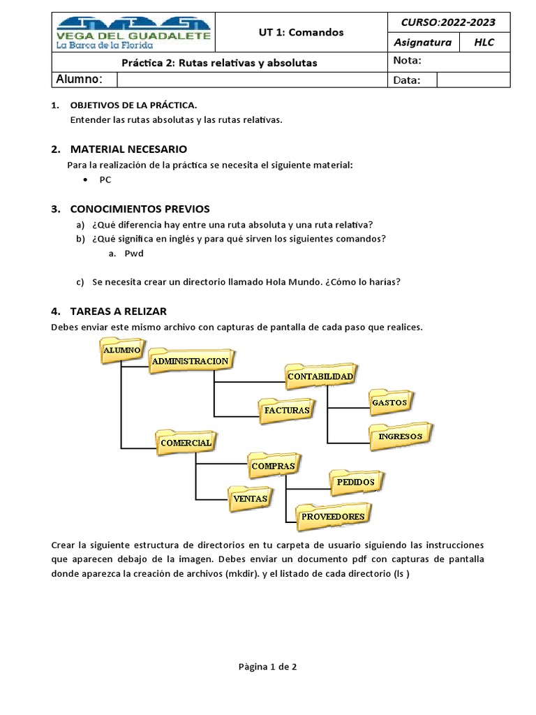 Práctica 2. Comandos (Rutas Relativas y Rutas Absolutas) | PDF