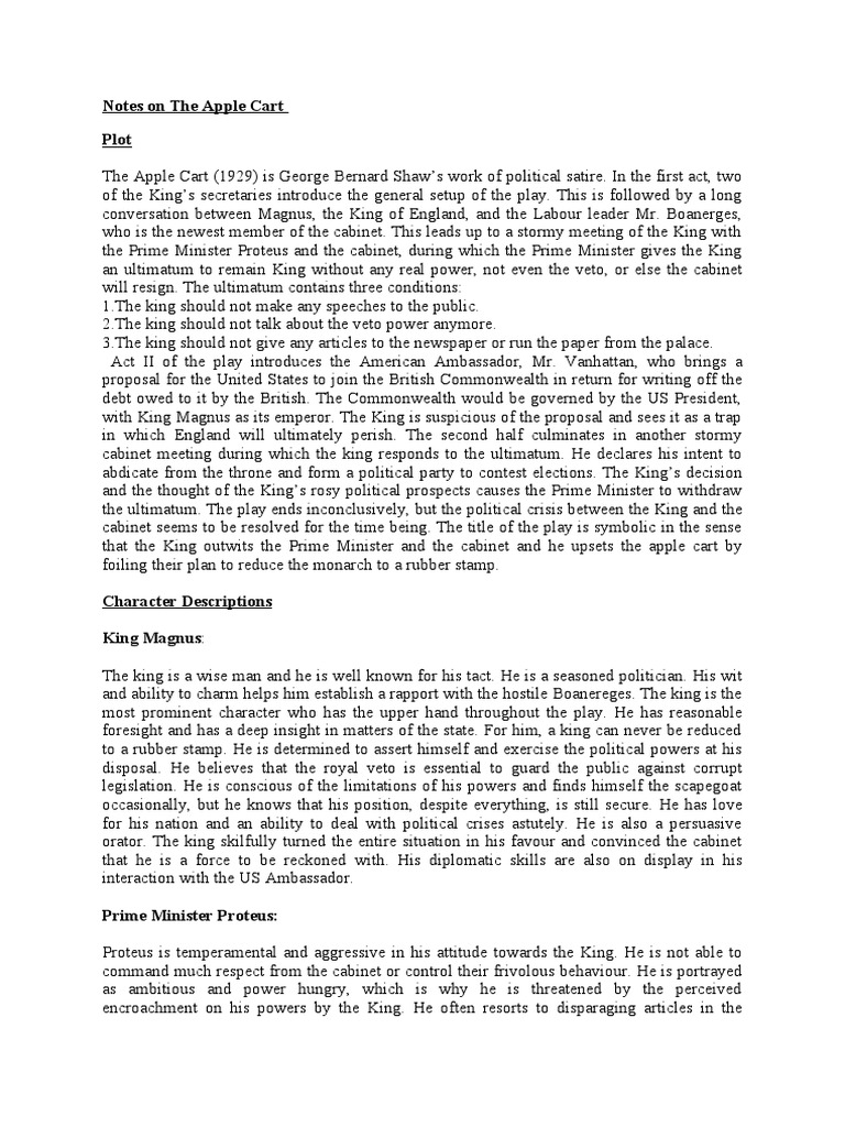 Apple Cart Notes | PDF | Democracy | Political Ideologies
