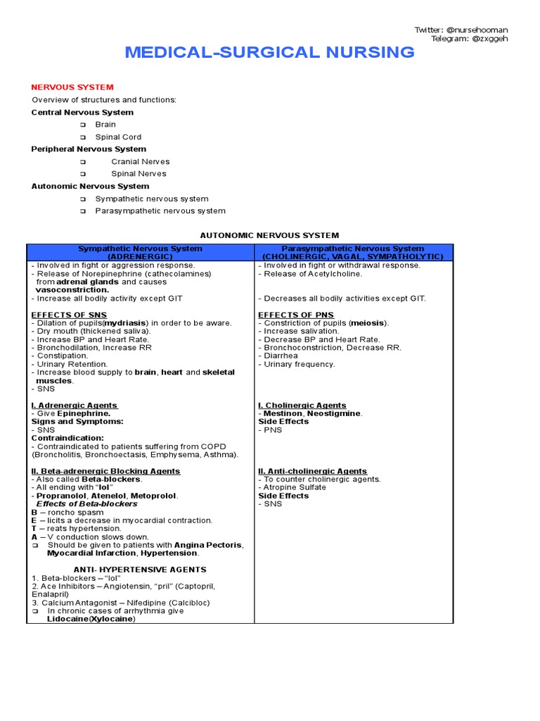 Medical Surgical Nursing Review Notes | PDF | Stroke | Brainstem