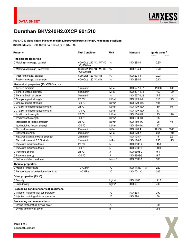 Mechanical, Thermal, and Processing Property Data Sheet for Durethan ...