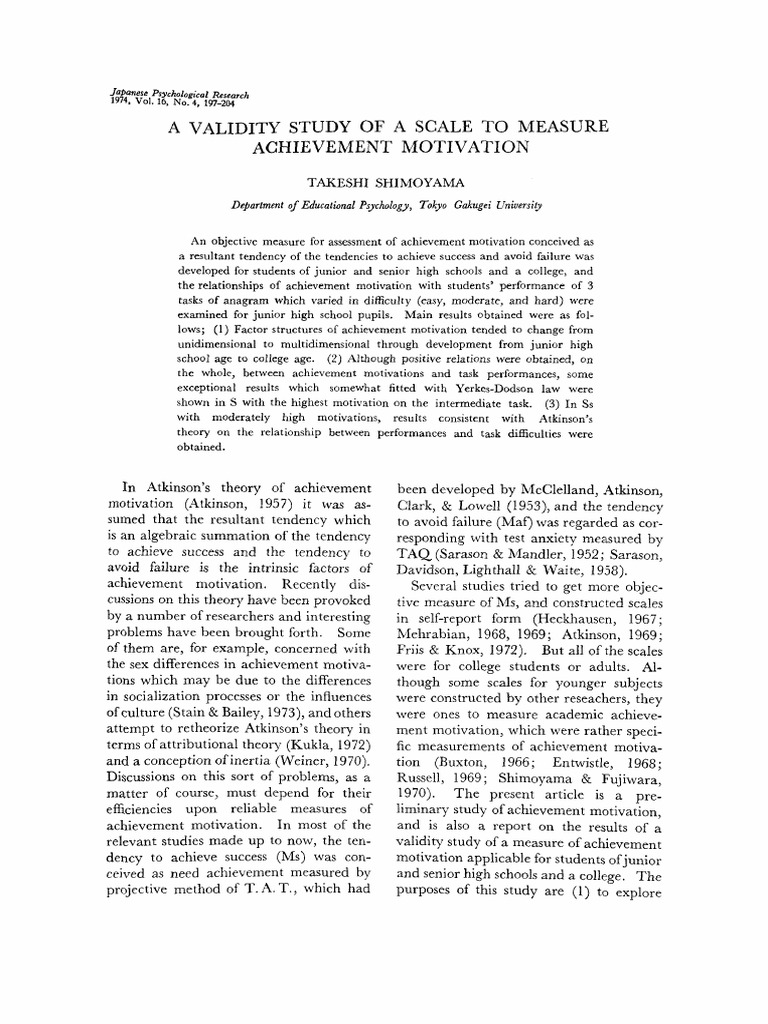 A Validity Study OF A Scale TO Measure Achievement Motivation | PDF ...