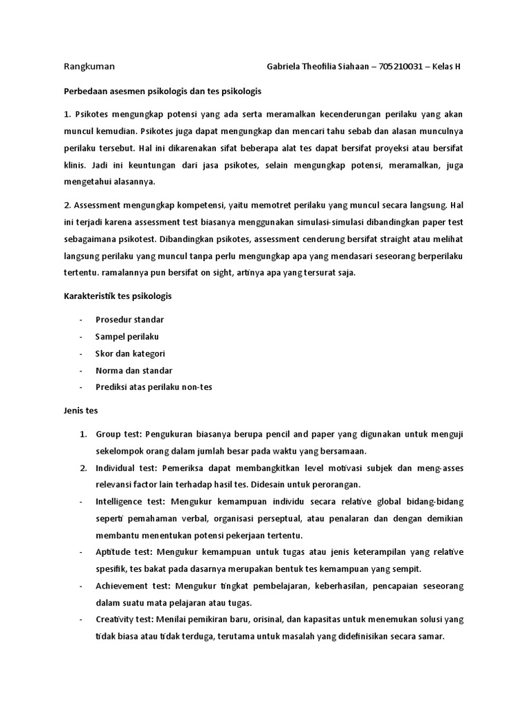 Rangkuman Psi Dasar Asesmen | PDF | Karier & Perkembangan | Sains & Matematika