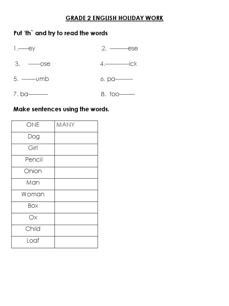 Grade 2 Term 1 Holiday Work (1) | PDF