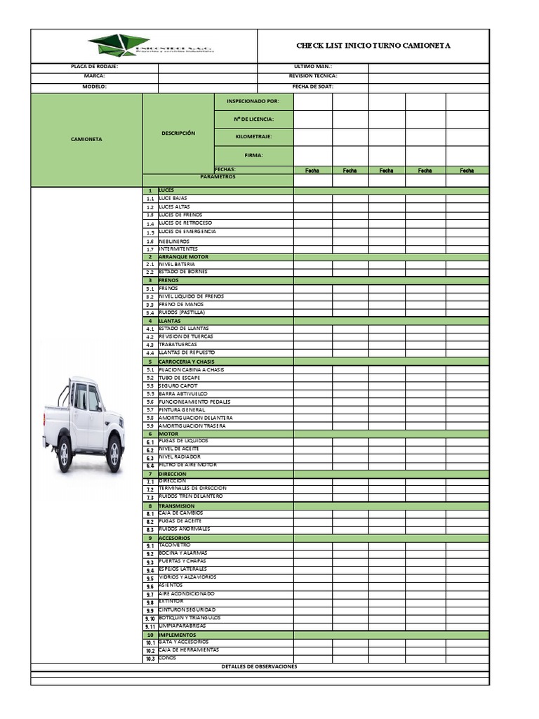 CHECK LIST CAMIONETA | PDF