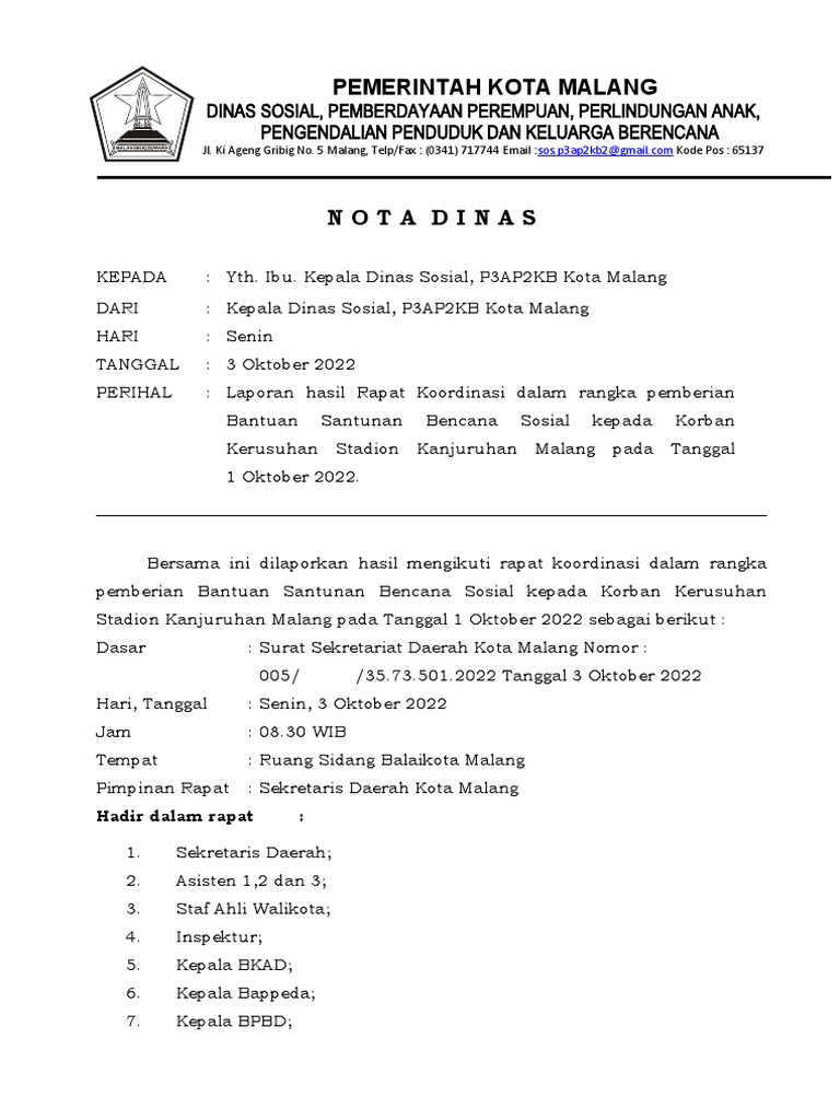 Nota Dinas Hasil Rapat Koordinasi | PDF