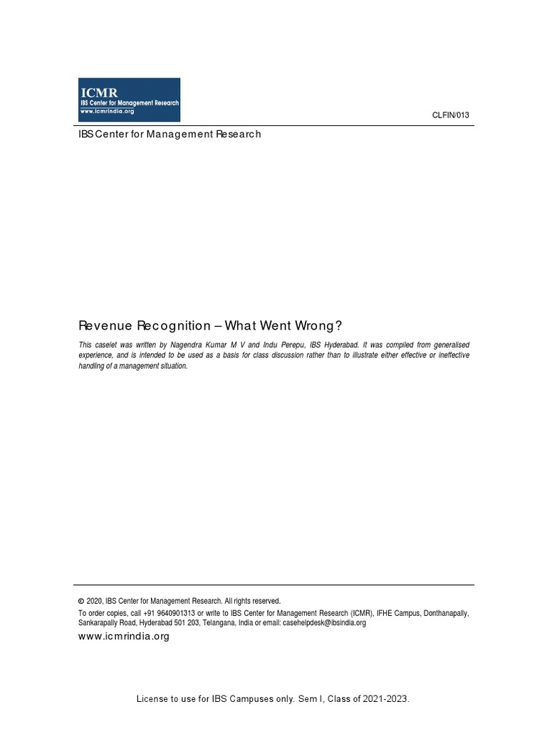 Revenue Recognition. What Went Wrong | PDF | Procurement | Revenue