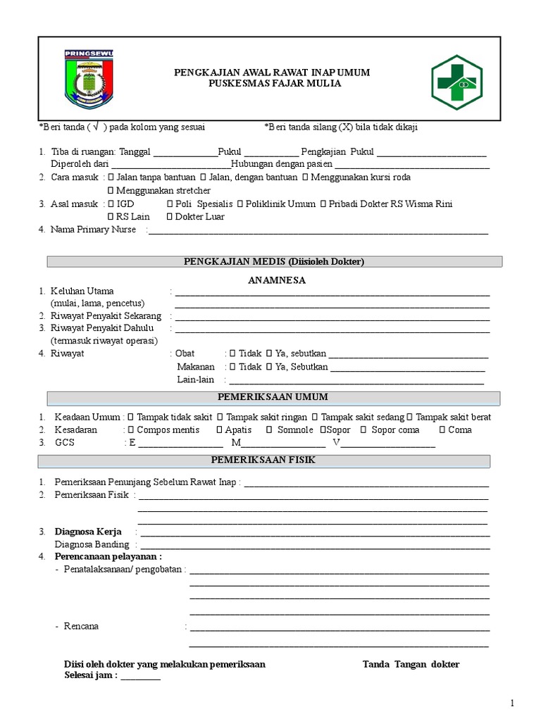 Rm. 4 Pengkajian Rawat Inap Umum | PDF