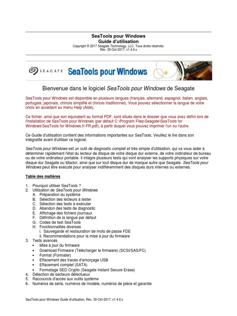 SeaTools For Windows - FR-FR | PDF | Disque dur | Microsoft Windows