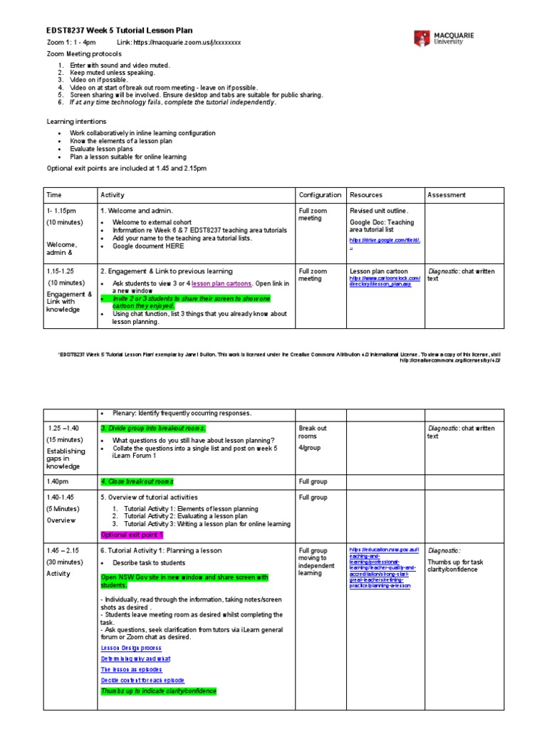 Online Tutorial Week 5 Lesson Plan Janet Dutton | PDF | Lesson Plan ...