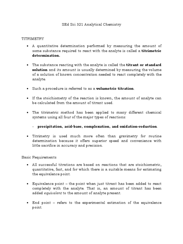 AnaChem Titrimetry | PDF | Titration | Chemistry