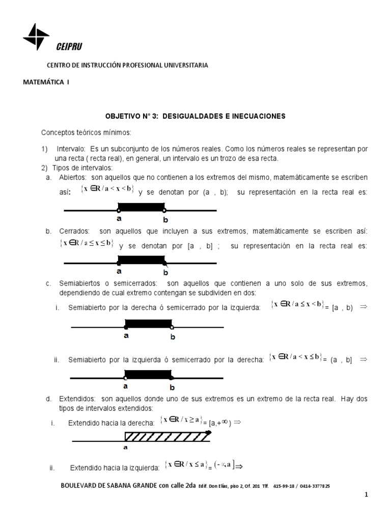 OBJETIVO N 3 Teoria | PDF | Desigualdad (Matemáticas) | Intervalo (Matemáticas)